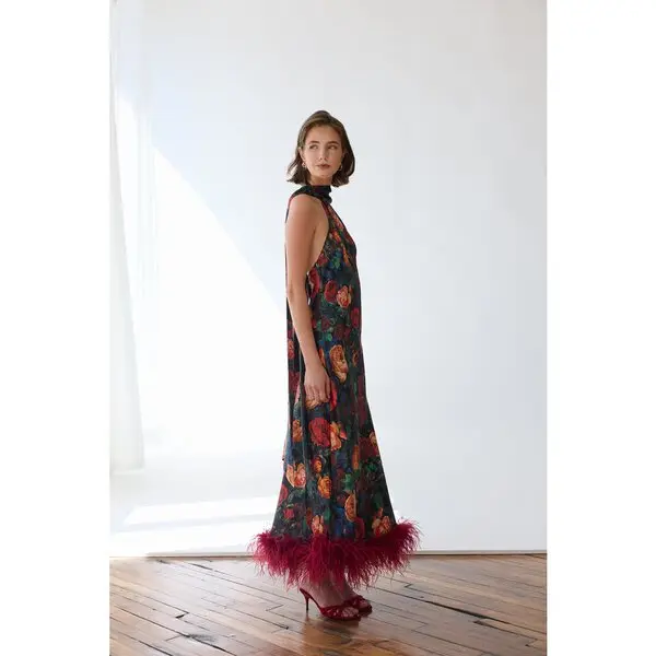 VASILIKI Maliya Feather Dress - Amarante