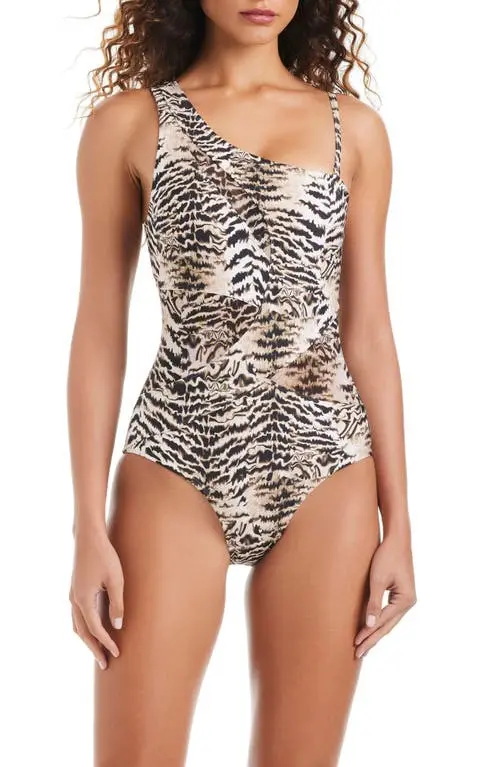 BEYOND CONTROL One-shoulder Mesh Inset One-piece Swimsuit