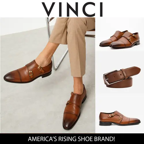 VINCI LEATHER SHOES The Essen Cap Toe Double Monk Strap Shoe