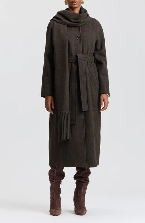 Avec Les Filles Relaxed Scarf Herringbone Coat