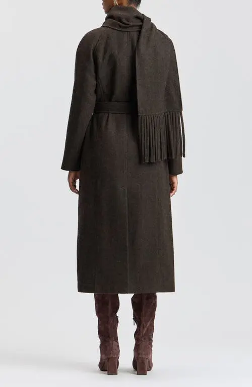 Avec Les Filles Relaxed Scarf Herringbone Coat
