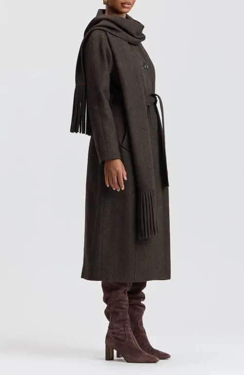 Avec Les Filles Relaxed Scarf Herringbone Coat
