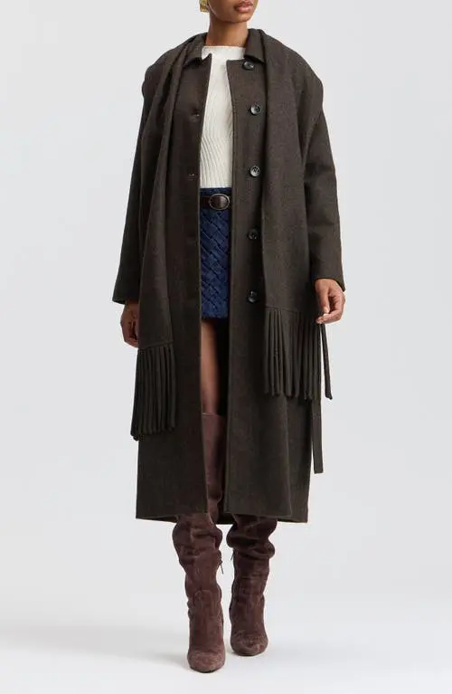 Avec Les Filles Relaxed Scarf Herringbone Coat