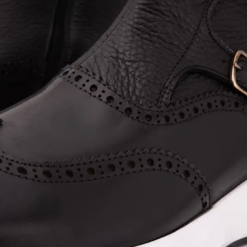 VINCI LEATHER SHOES The Stealth Wingtip Buckle Leather Boot