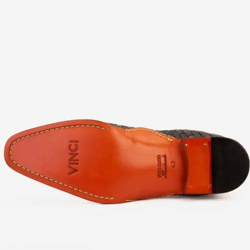 VINCI LEATHER SHOES The Rolls Boot Woven Leather Double Monk Strap Handmade Shoe