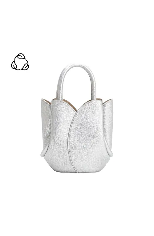 MELIE BIANCO Tulip Mini Recycled Vegan Top Handle Bag - Metallic Silver