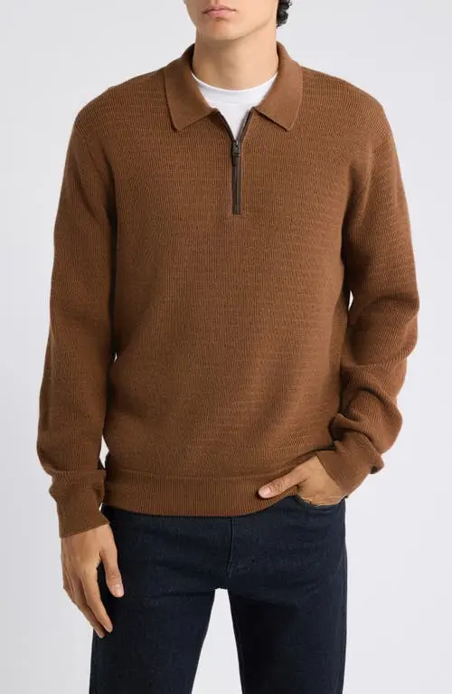 Canali Regular Fit Wool & Cashmere Zip Polo - Brown