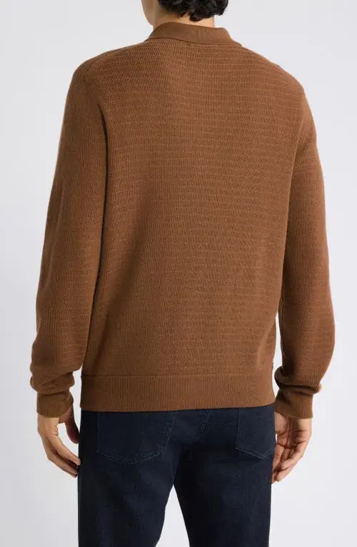 Canali Regular Fit Wool & Cashmere Zip Polo - Brown
