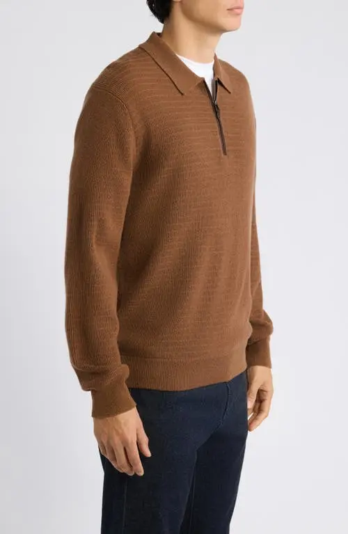 Canali Regular Fit Wool & Cashmere Zip Polo - Brown