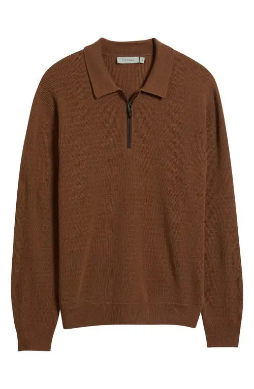 Canali Regular Fit Wool & Cashmere Zip Polo - Brown
