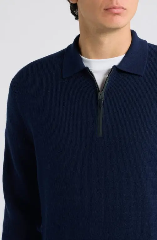 Canali Regular Fit Wool & Cashmere Zip Polo - Navy
