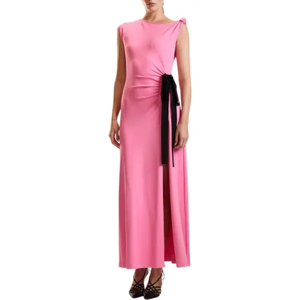 Cynthia Rowley Knotted Shoulder Ribbon Tie Maxi Dress - Pink