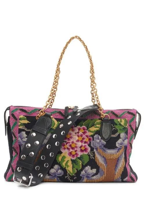 Valentino Garavani Panthea Medium Embroidered Silk & Leather Shoulder Bag