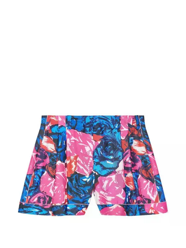 Givenchy Pyjama Shorts In Silk With Floral Print - Blue