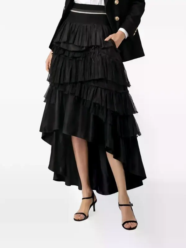 NARCISS Asymmetric Layered Ruffle Midi Skirt