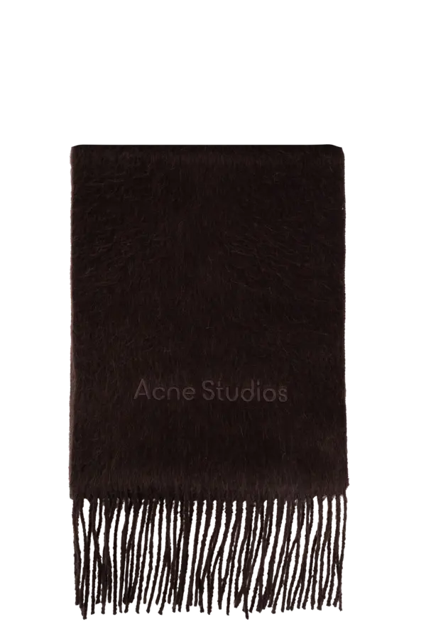 Acne Studios Wool Scarf With Logo - Brown