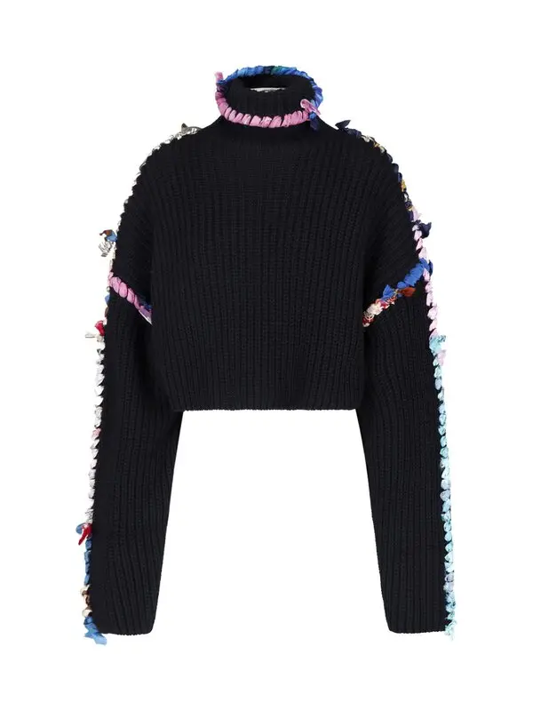 MARINE SERRE Upcycled Scarf Sweater - Black