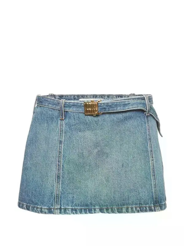 Miu Miu Belted Denim Midi Skirt - Blue