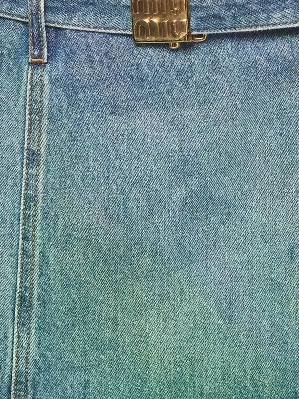 Miu Miu Belted Denim Midi Skirt