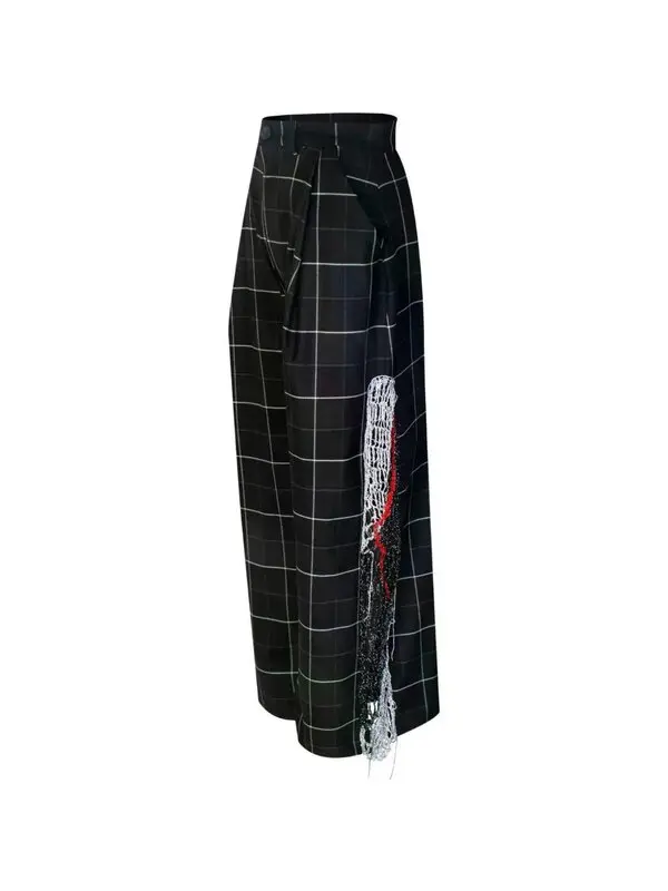 SAHAR JABERIAN Asymmetric-wrap Check-print Trousers