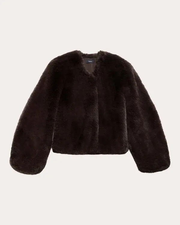Theory Faux Fur V-neck Crop Jacket - Brown