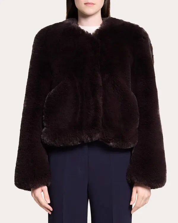 Theory Faux Fur V-neck Crop Jacket - Brown