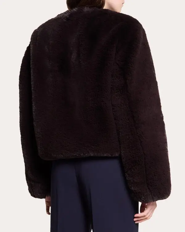 Theory Faux Fur V-neck Crop Jacket - Brown