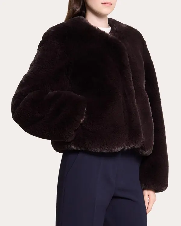 Theory Faux Fur V-neck Crop Jacket - Brown