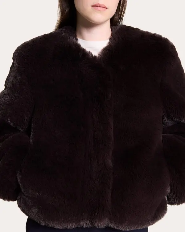 Theory Faux Fur V-neck Crop Jacket - Brown
