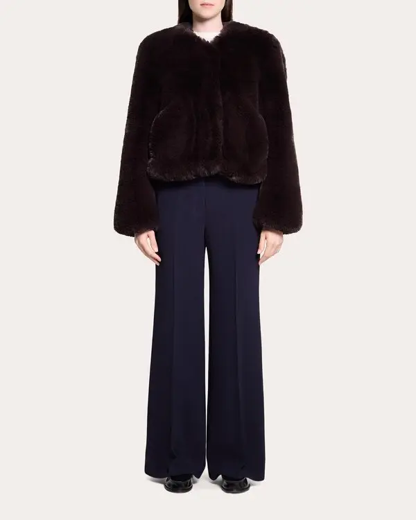 Theory Faux Fur V-neck Crop Jacket - Brown