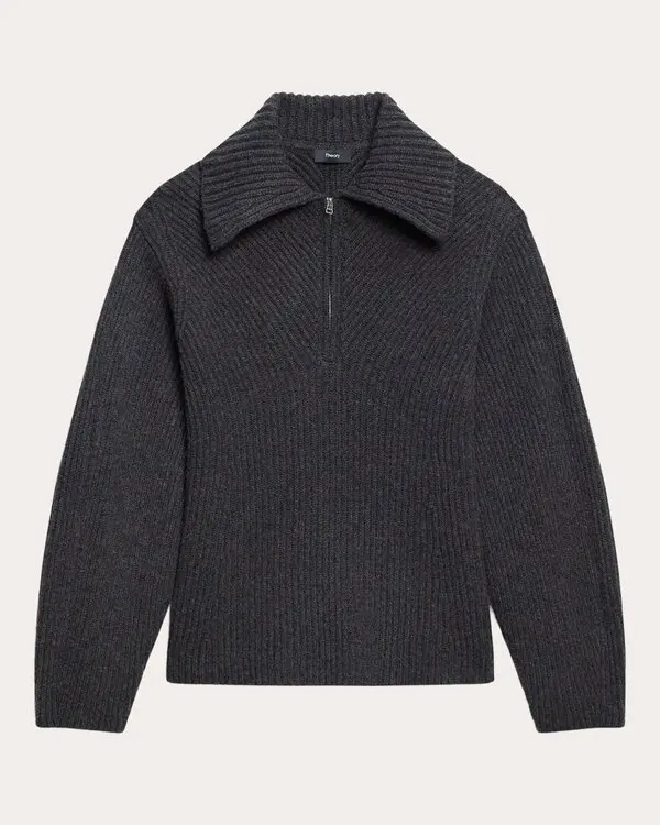 Theory Ribbed Wool Cashmere Half-zip Sweater