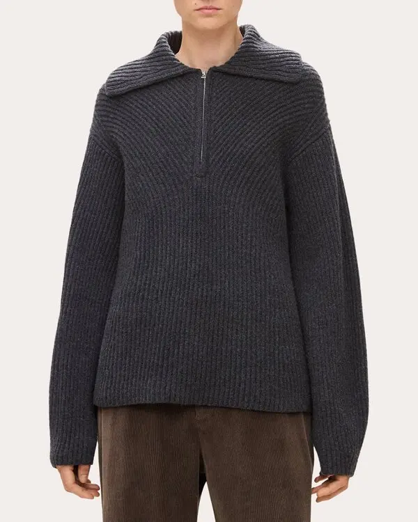 Theory Ribbed Wool Cashmere Half-zip Sweater