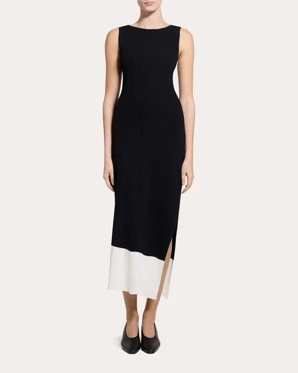 Theory Rib Knit Asymmetric Boatneck Midi Dress