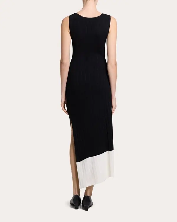 Theory Rib Knit Asymmetric Boatneck Midi Dress
