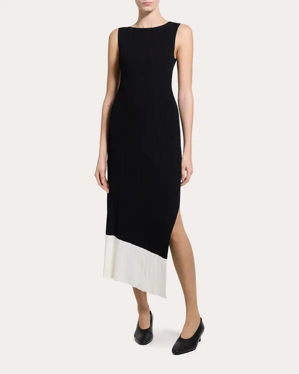 Theory Rib Knit Asymmetric Boatneck Midi Dress