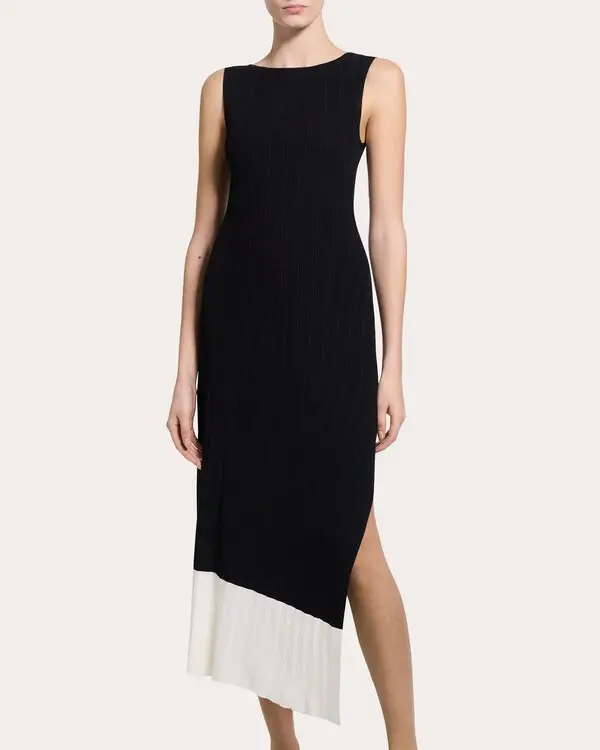 Theory Rib Knit Asymmetric Boatneck Midi Dress