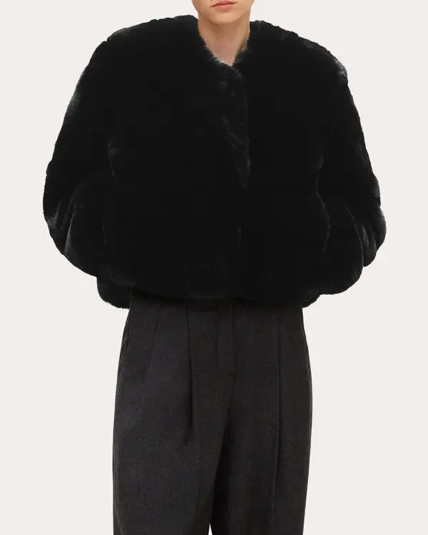 Theory Faux Fur V-neck Crop Jacket - Black