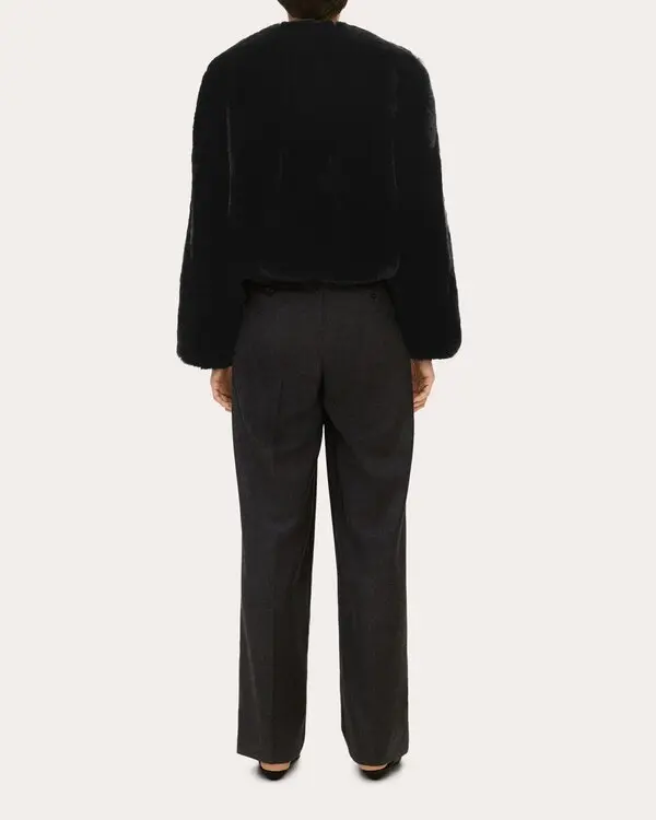 Theory Faux Fur V-neck Crop Jacket - Black