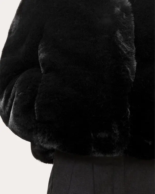 Theory Faux Fur V-neck Crop Jacket - Black