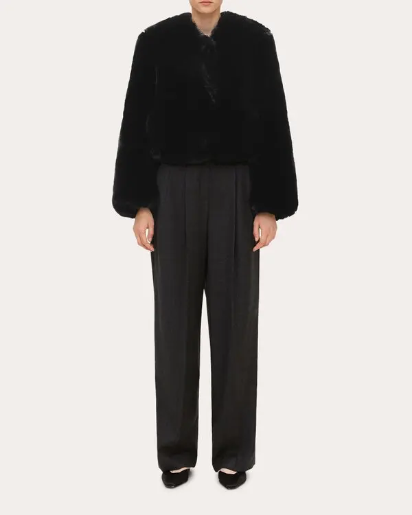 Theory Faux Fur V-neck Crop Jacket - Black