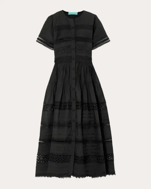 Waimari Camila Crochet Lace Pintucked Midi Dress - Black
