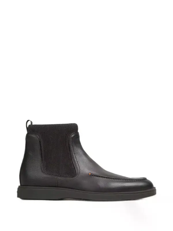 Santoni Ribbed-panel Leather Boots - Black