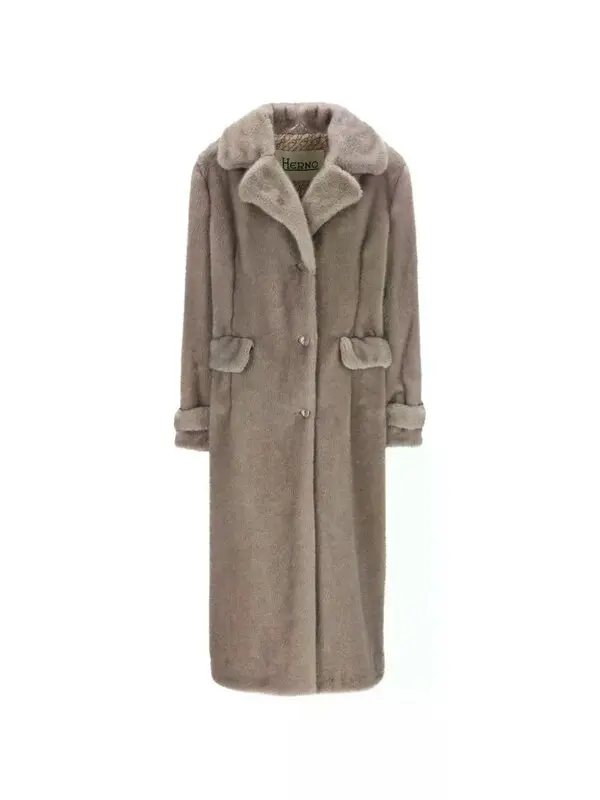 Herno Faux-fur Single-breasted Coat - Grey