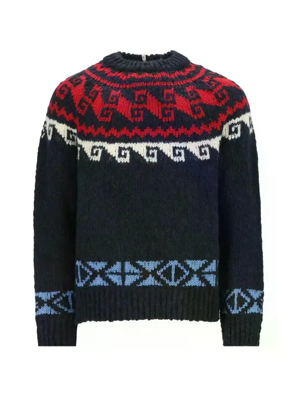 Moncler Jacquard-knit Geometric-pattern Sweater - Blue
