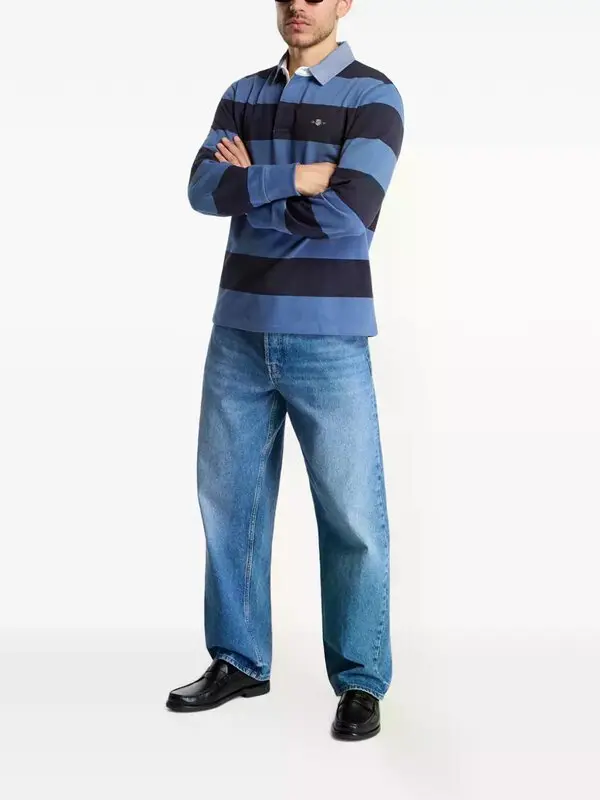 Gant Classic Chambray-stripe Long-sleeve Polo Shirt