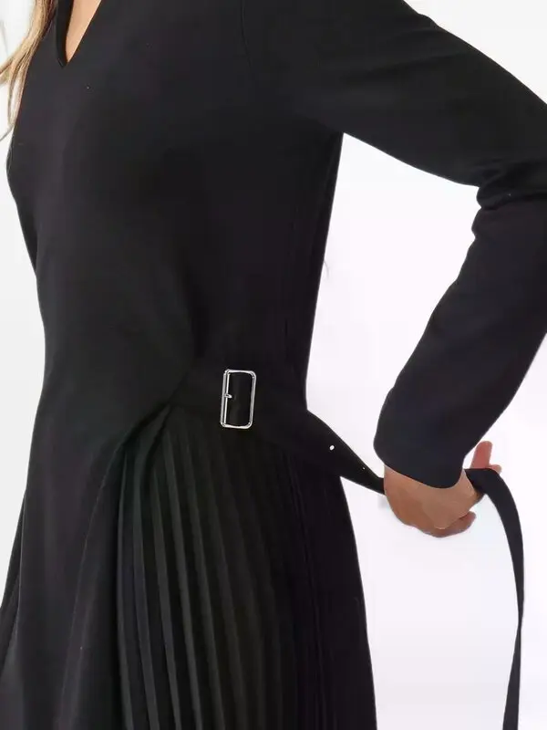 MEIMEIJ Pleated V-neck Midi Dress