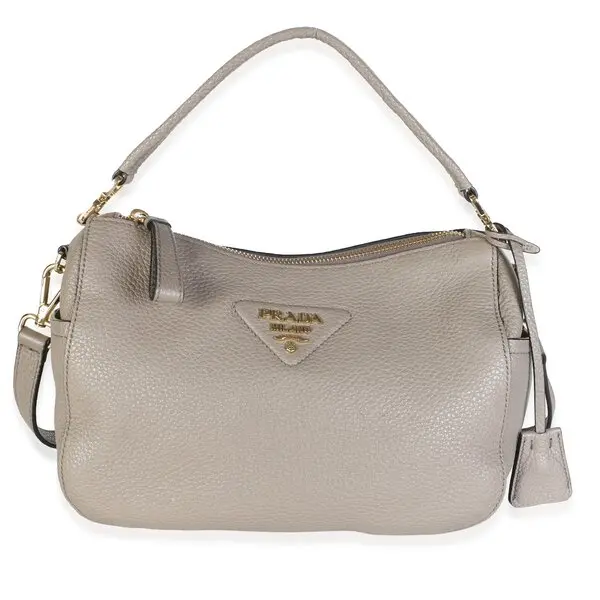 Prada Clay Grained Calfskin Triangle Logo Shoulder Bag - Gray