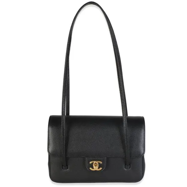 Chanel Shiny Caviar Preppy Coco Flap Bag - Black