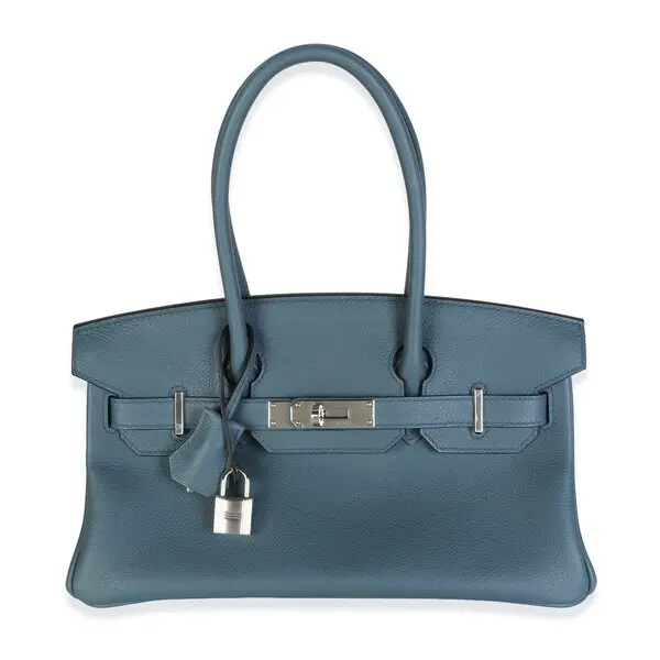 Hermès Bleu Tempete Evercolor Light Shoulder Birkin 29 Phw - Blue