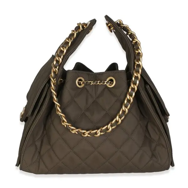 Chanel 25b Khaki Quilted Canvas 25 Hobo